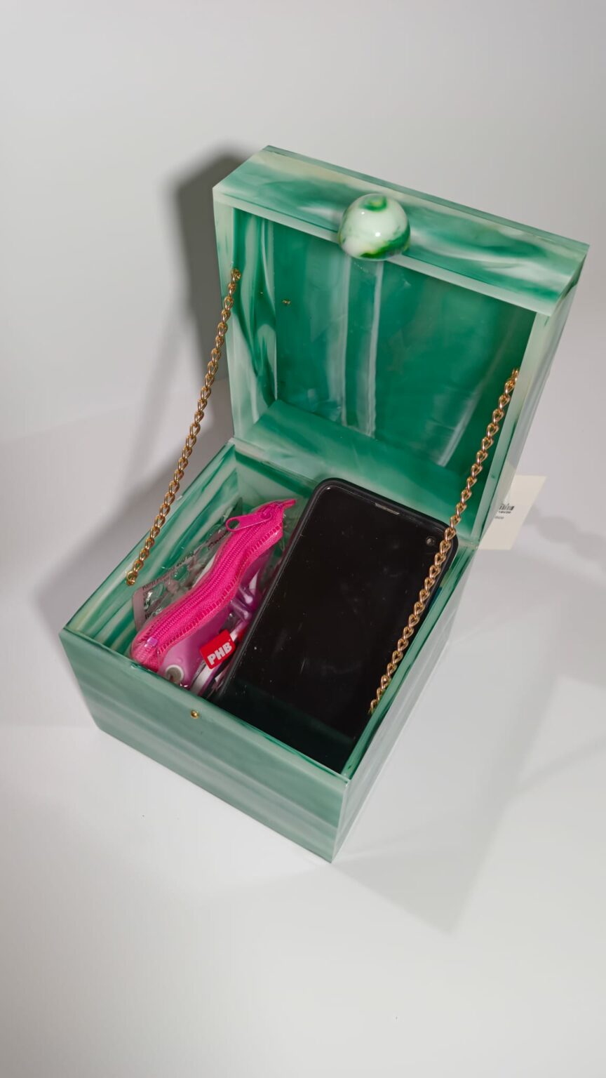 Bolso de fiesta de mano tipo caja color verde aguamarina - Workalibur